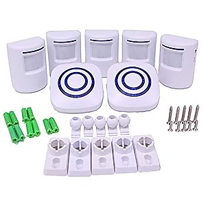 Door Alarm, Motion Sensor Alarm, Infrared Alarms Wireless, Home Security Sensors with Detect Alert 5 Sensor and 2 Receiver -38 Chime Tunes - LED Indicators