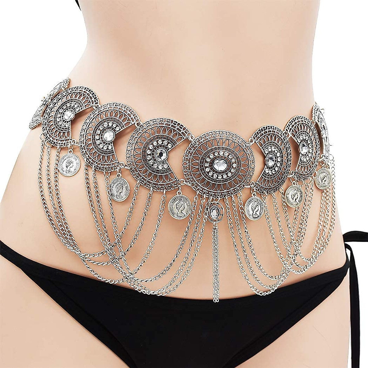 Rhinestone Tassel Belt Waist Chain Belly Body Chain Dance Indian Beach Gypsy Jewelry for Women