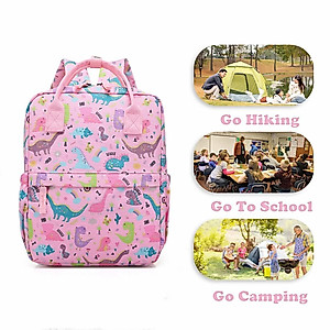 Cute Preschool Backpack Toddler School Book Bag for Girls Boys Kids Kindergarten Nursery Travel Bag with Chest Strap(15inch, Pink Dinosaur)
