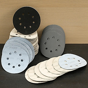 140 Pcs 5 Inch Wet Dry Sanding Discs Hook and Loop 8 Holes Sandpaper 400/600/800/1000/1500/2000/3000 Assortment Grits with Interface Pad for Orbital Sander Automotive Wood Plastic Metal Polishing