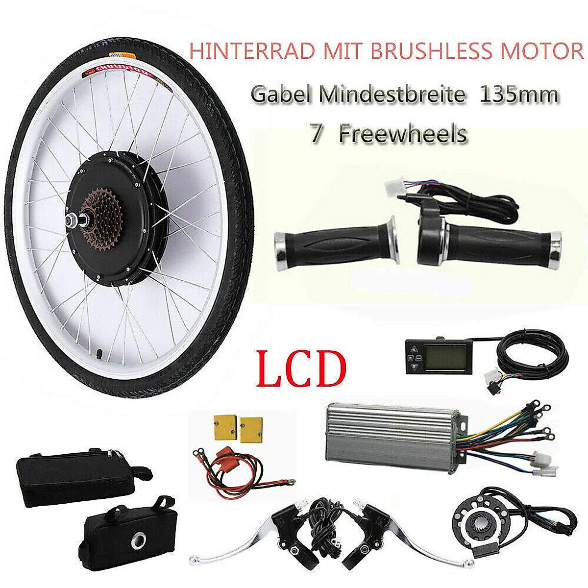26" Electric Bicycle Rear Wheel E-Bike Conversion Kit 48V 1000W Bicycle Cycle E-Bike Powerful Hub Motor Kit LCD with Intelligent Controller and PAS System for Road Bike (26'' 48V 1000W with LCD)