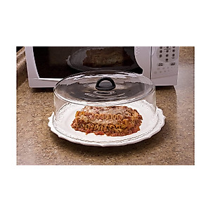 Tall Microwave Tempered Borosilicate Glass Plate Cover with Red Easy-Grip Silicone Handle - Steam Food Without Venting - Microwave/Oven/Stove Safe - 10" x 4"