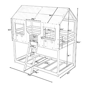 Lepfun Bunk Bed,Twin Over Twin Size Bunk Bed Wood Bed with House-Shaped Roof and Window for Bedroom,Guest Room and Dorm,Wooden Bunk Bed with Guardrail and Ladder,No Box Spring Needed,White