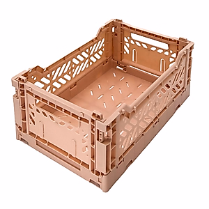 Aykasa Collapsible Storage Bins, Plastic Crate for Storage, Collapsible Crate, Utility Stackable Box, Collapsible storage box, Milk crate Collapsible storage (Small, Milk tea)
