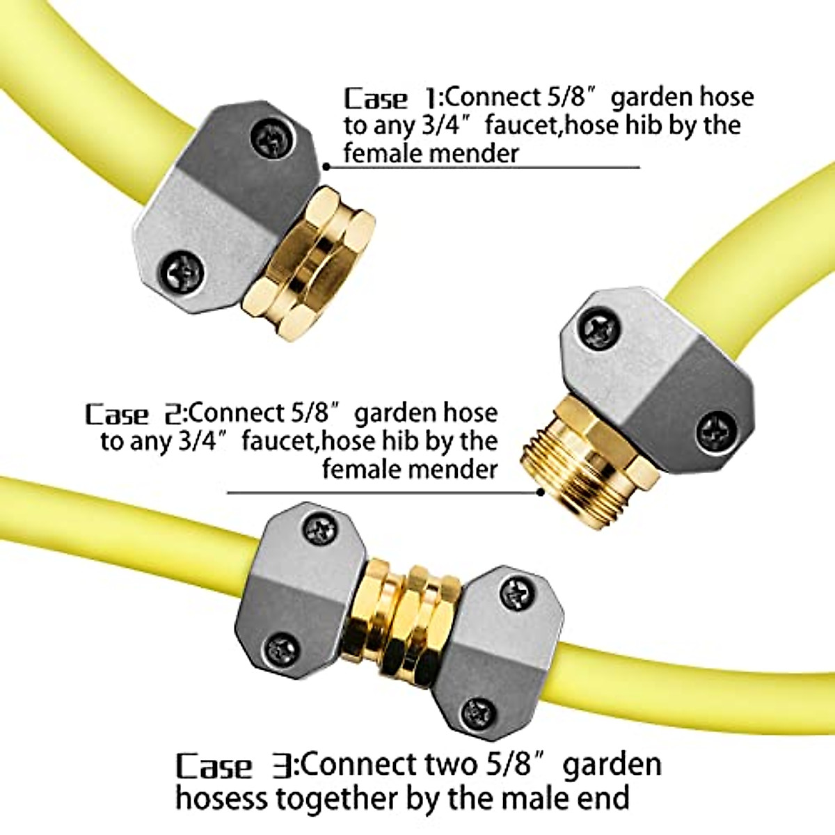 little tigger Garden Hose Repair Kit, Aluminum Mender Female and Male Hose End Connector with Zinc Clamp, Suitable for 3/4 Inch and 5/8 Inch Garden Hoses (2Sets)