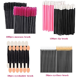 300PCS Disposable Makeup Applicators Tools Kit, Include 100 Disposable Lip Brushes Lip Wands 100 Mascara Brushes Wands Applicator 50 Eyeliner Brushes 50 Eyeshadow Brushes for Eyes and Lips Makeup