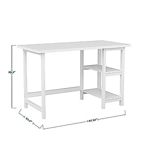 Martha Stewart Beckett Modern Trestle Desk with Open Side Shelving in White Wood Grain Finish