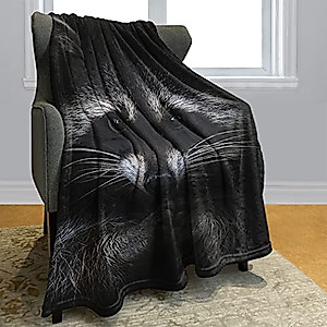 HommomH Raccoon Blanket Animal Pattern Digital Print Fleece Throw Black 50"x60"