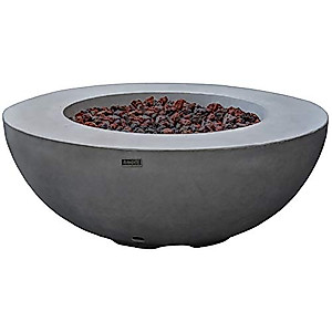 Elementi Lunar Bowl Cast Concrete Natural Gas Fire Table, Outdoor Fire Pit Fire Table/ Patio Furniture, 45,000 BTU Auto-Ignition, Stainless Steel Burner, Canvas Cover and Lava Rock Included