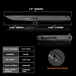 Carimee Pocket Knife 3.35", EDC Gentlemen Knife with 7Cr17Mov Steel Blade, Stainless Steel Handle, Pocket Clip, Glass Breaker, For Outdoor Activity, 2024 Gifts, Grey Color