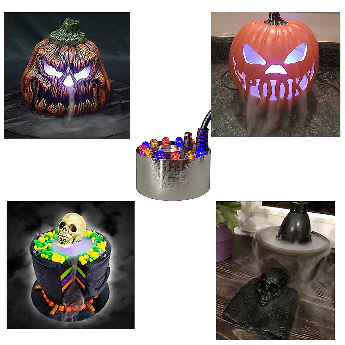 Halloween Lights Mist Maker,Halloween Machine Ultrasonic Mist Water Pond 12 LED Red Yellow and Blue Light Flashes for Halloween Party Decorations and Rockery Fishtank Vase Birdbath Deco