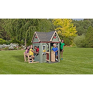 Backyard Discovery Victorian Inn All Cedar Outdoor Wooden Playhouse, Perfect for Small Yards, English Garden Bench, Awning Front Porch, Front Door, Flower Pots, Designed for Ages 2 to 10 yrs Old