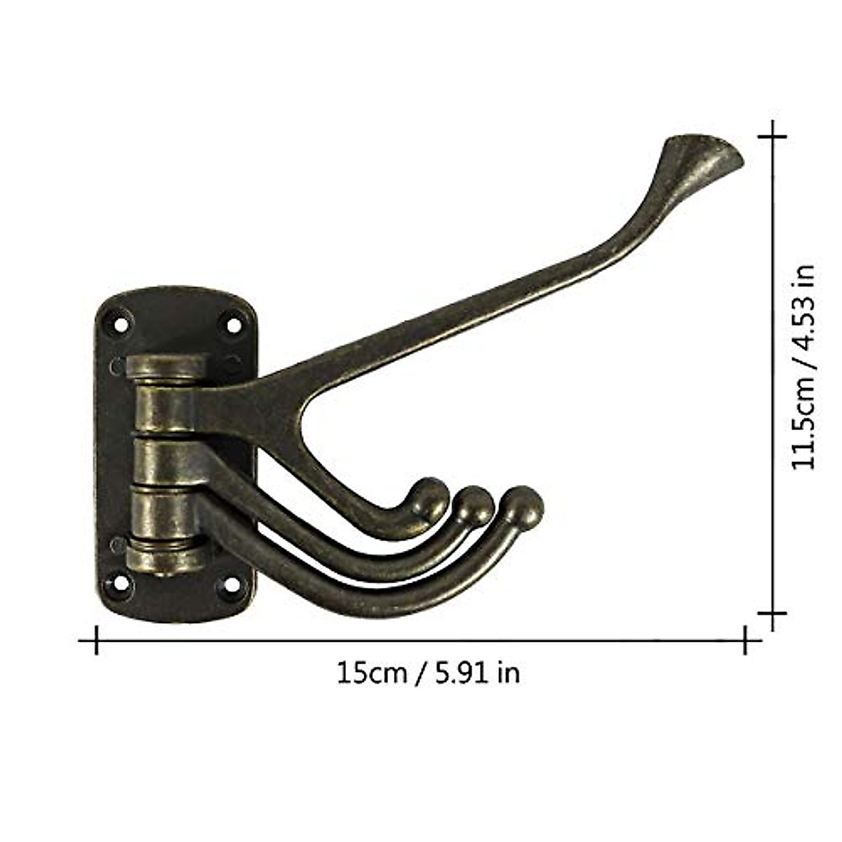 3GO 30GO 2-Pack Rustic Swivel Hooks, Wall-Mounted Multifunctional Coat and Robe Hooks with Screws, Antique Decorative Hangers for Home Decor, Foldable Design