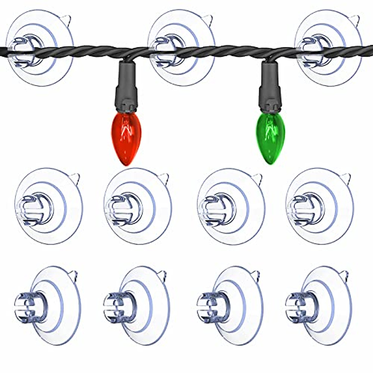 Christmas Light Suction Cups [Set of 60] Mini Strong Suction Cup Wire Holder, Small Clear Rope Light Caddy Window Glass Suction Cup Clips