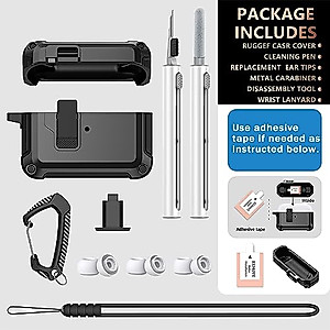 Polislime Airpods Pro 2nd/1st Generation Case Cover with Cleaner kit & 3 Pairs Replacement Ear Tips with Noise Reduction Hole(/S/M/L),Automatic Snap Switch Case for Apple AirPods Pro 2nd/1st Charging