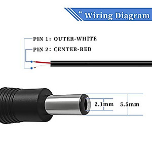 DC to Bare Wire, 5.5mm x 2.5mm 2 Pack 3ft DC Power Male Plug Connector Jack to Bare Wire Open End Replacement for Power Supply Cable Repair