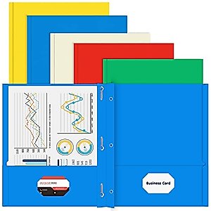 Two Pocket Folder, HERKKA 100 Pack 2 Pocket Folders with Prongs, Business Card Slots Letter Size Paper Folders Designed for Office and Classroom Use, Assorted 5 Colors