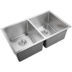 Daweier 30x17.9 Inch Handmade Undermount Double Bowl Kitchen Sink, 304 Stainless Steel, Heavy Duty Commercial Grade