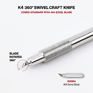 Excel Blades K4 Swivel Craft Knife with #64 Rotating Blade, Lightweight Aluminum Sharp Hobby Knife, Carving, Crafting Supplies Precision Cutting Tool.