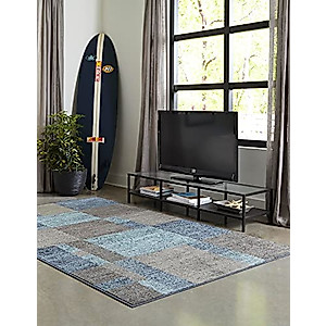 Rugs.com Equinox Collection Rug – 7' x 10' Blue Gray Low Rug Perfect for Bedrooms, Dining Rooms, Living Rooms
