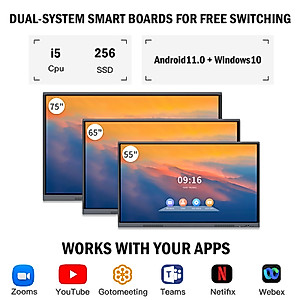 AI-Board Smart Board Dual System 4K UHD Touchscreen Display Digital Whiteboard for Office and Classroom All-in-One Computer with Wireless Screen Sharing Interactive Whiteboard