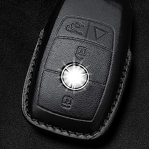 Tukellen for Mercedes Benz key fob cover Genuine Leather with keychain,Leather Protector Key case compatible Mercedes Benz 2017-2021 E-Class 2018-2021 S-Class 2019-2021 A-Class C-Class G-Class-Black