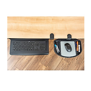 Stand Up Desk Store Clamp On 360 Degrees Swivel Out Mouse Tray with Storage for Desks and Tables Up to 1.5" Thick