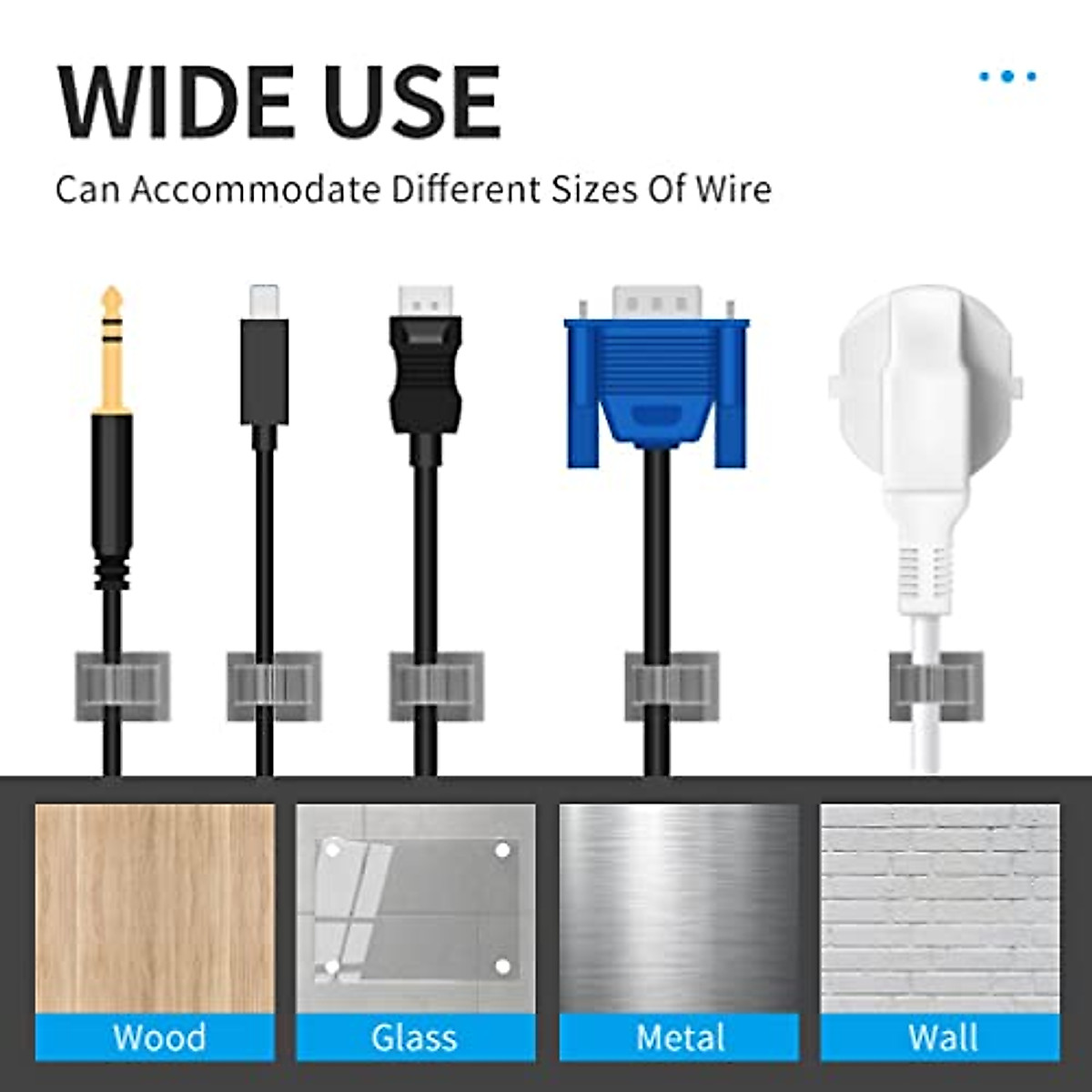 Viaky Grey Cable Clips, 50 Pack Self Adhesive Cord Holders, Reusable Cords Wrap Adjustable Hook Wire Management Ideal Gift for Organizing Cable Wires-Home, Car, Office, Desk, Wall, Nightstand