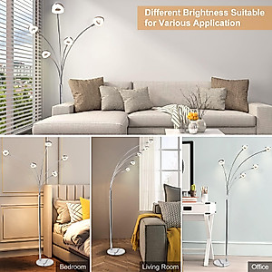 DLLT 5-Light LED Living Room Floor Lamp-Dimmable Bedroom Standing Light with Adjustable Arm & Head, Modern Contemporary Tree Tall Pole Lamps for Office with 3 Brightness Level, Warm White, Sliver