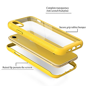 CellEver Clear Full Body Case for iPhone XR, Heavy Duty Protection with Anti-Slip TPU Bumper and [2 Tempered 9H Glass Screen Protectors] Shockproof Transparent Phone Cover 6.1 Inch (Yellow)