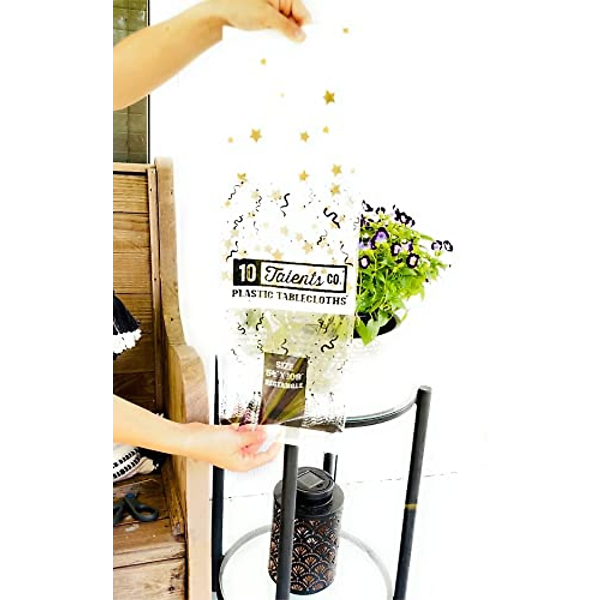 Plastic Gold Star Tablecloth I 4 Pack - Party Table Cloths Disposable Tablecloths for Parties, Birthdays, Weddings I Twinkle Little Stars Tables Cover I Rectangle 54" x 108" Size Covers 6 ft to 8 ft