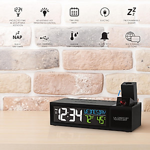 La Crosse Technology 616-1950-INT Pop-Up Bar Projection Alarm Clock with USB Charging Port