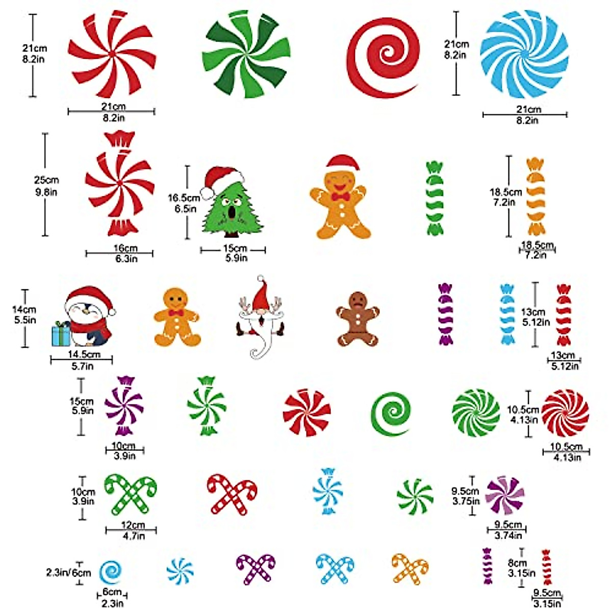 KIMOBER 33PCS Christmas Peppermint Floor Decals,Christmas Candy Santa Claus Gingerbread Wall Stickers for Xmas Party Decoration