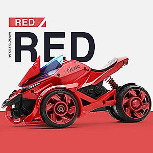 Gilumza Pull Back Motorcycle Toys, Motorcycles Launcher Toy with Music Lighting, 2 in 1 Catapult Race Trinity Chariot Gift for Boys Kids (Red&Black)