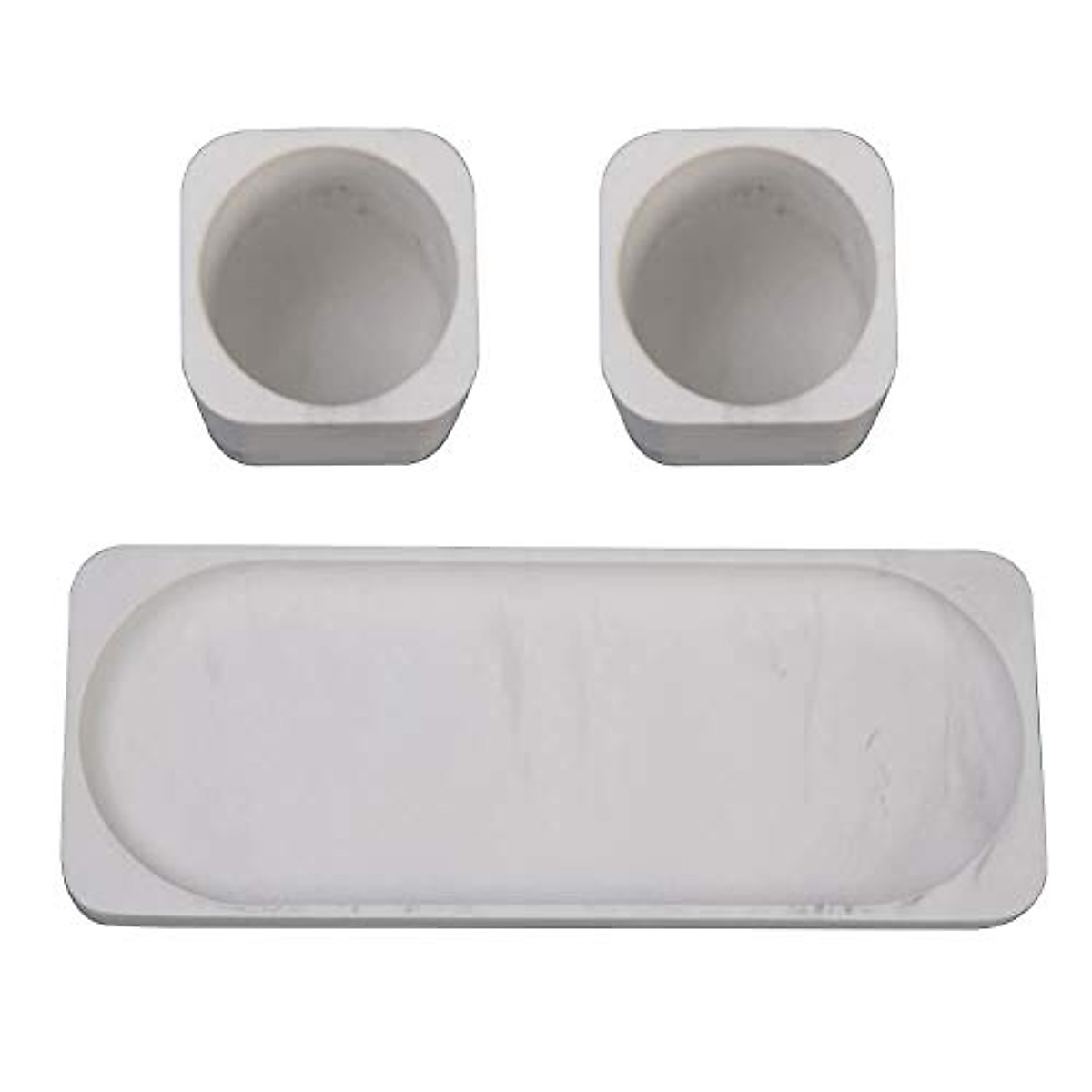 Besdor Bathroom Accessories Set Complete 3 Pieces Resin Marble Pattern 1 Vanity Tray and 2 Tumbler Cup Desk Organizer Makeup Brush Holder White
