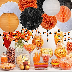Black White Orange Halloween Party-Decorations, Tissue Pom Poms, Lanterns, Honeycomb Ball, Circle Dots Garlands, Graduation 2024 Birthday Wedding Baby Bridal Shower Decor Bunting Lasting Surprise