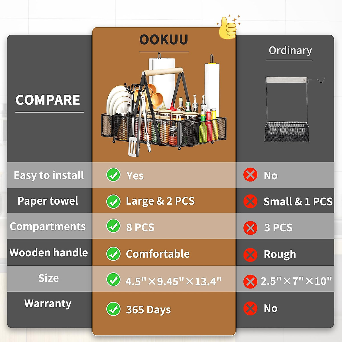 OOKUU Large Grill Caddy, BBQ Caddy with 2 PCS Paper Towel Holder, Picnic Condiment Utensil Caddy for Outdoor Camping, Barbecue Accessories Storage Organizer for Griddle Grilling Tool,Camper Must Haves