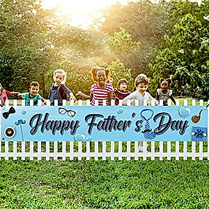 XtraLarge, Happy Fathers Day Banner - 120x20 Inch | Happy Fathers Day Yard Sign Banner for Happy Fathers Day Decorations for Party | Blue Happy Fathers Day Backdrop for Fathers Day Party Decorations