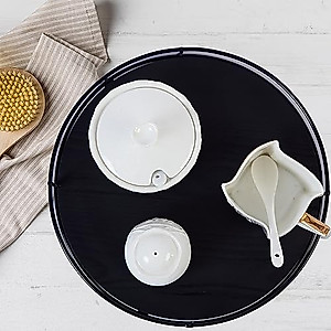 [ 2 Pack ] 9" & 10" Black Wood Lazy Susan Organizers with Steel Sides, Lazy Susan Turntable for Cabinet, Kitchen Turntable Storage for Table, Countertop, Pantry