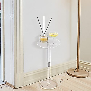 HMYHUM Acrylic Drink Table for Small Spaces, 10" L x 10" W x 21.3" H, Drink Side/End Table for Living Room, Round, Easy Assembly, Clear