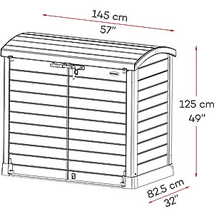 Duramax Cedargrain StoreAway 1200L Plastic Garden Storage Shed / Arc Lid - Outdoor Storage Bike Shed – Durable & Strong Construction– Ideal for Tools, Bikes, BBQs & 2X 240L Bins, 145x85x125 cm, Grey