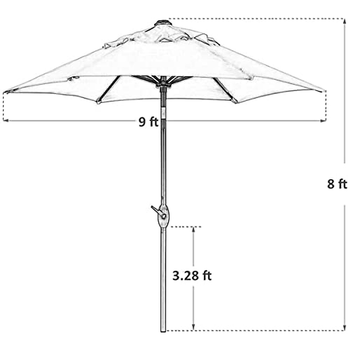 uHousDeco 9 ft Solar LED Patio Umbrella Umbrella, Auto Control and Rotatable Design Taupe
