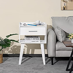 Lerliuo White Nightstand, Modern Bedside Table with Drawer, Wood End Table for Small Space, Side Table with Storage, Night Stand for Bedroom/Living Room/Dorm 26.38''H