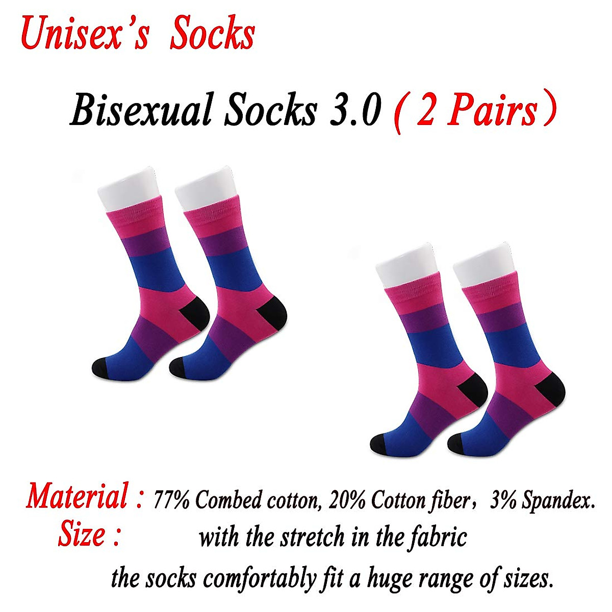 JXGZSO 2 Pairs Bisexual Socks Bisexual Pride Flag Bi Pride Apparel LGBTQ Socks Queer Pride Clothing Bisexual Gift (3.0 Bisexual Socks)