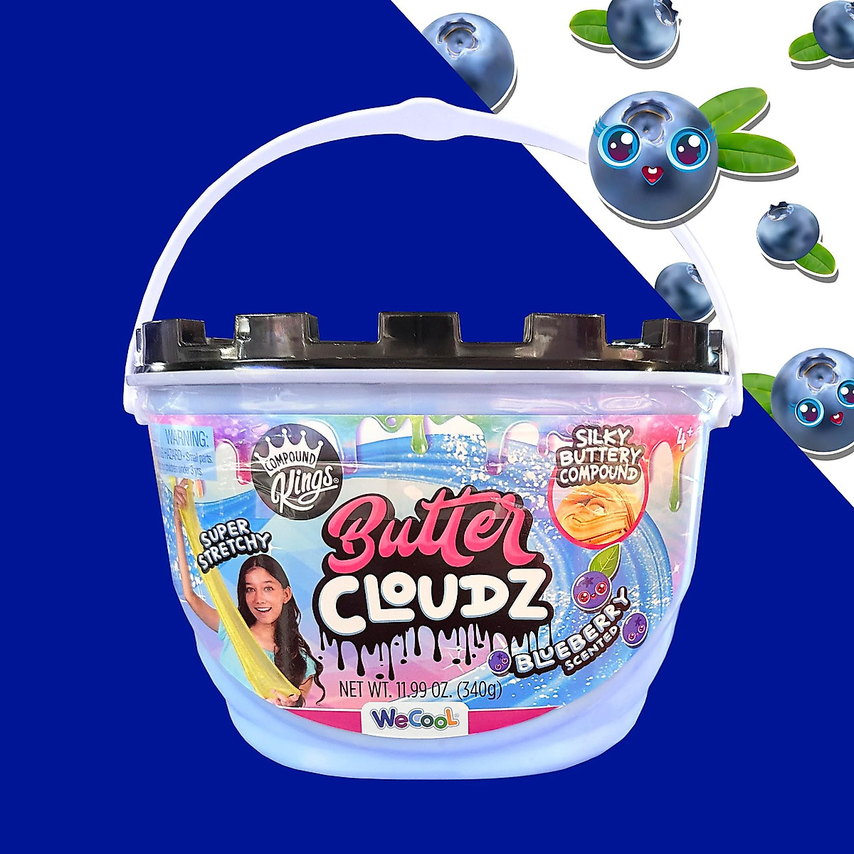 COMPOUND KINGS Fluffy Butter Cloudz Compound Bucket for Girls & Boys | Sensory Toys | Non-Toxic & Non-Sticky | Stress Relieving Tactile | (Bright Blueberry)