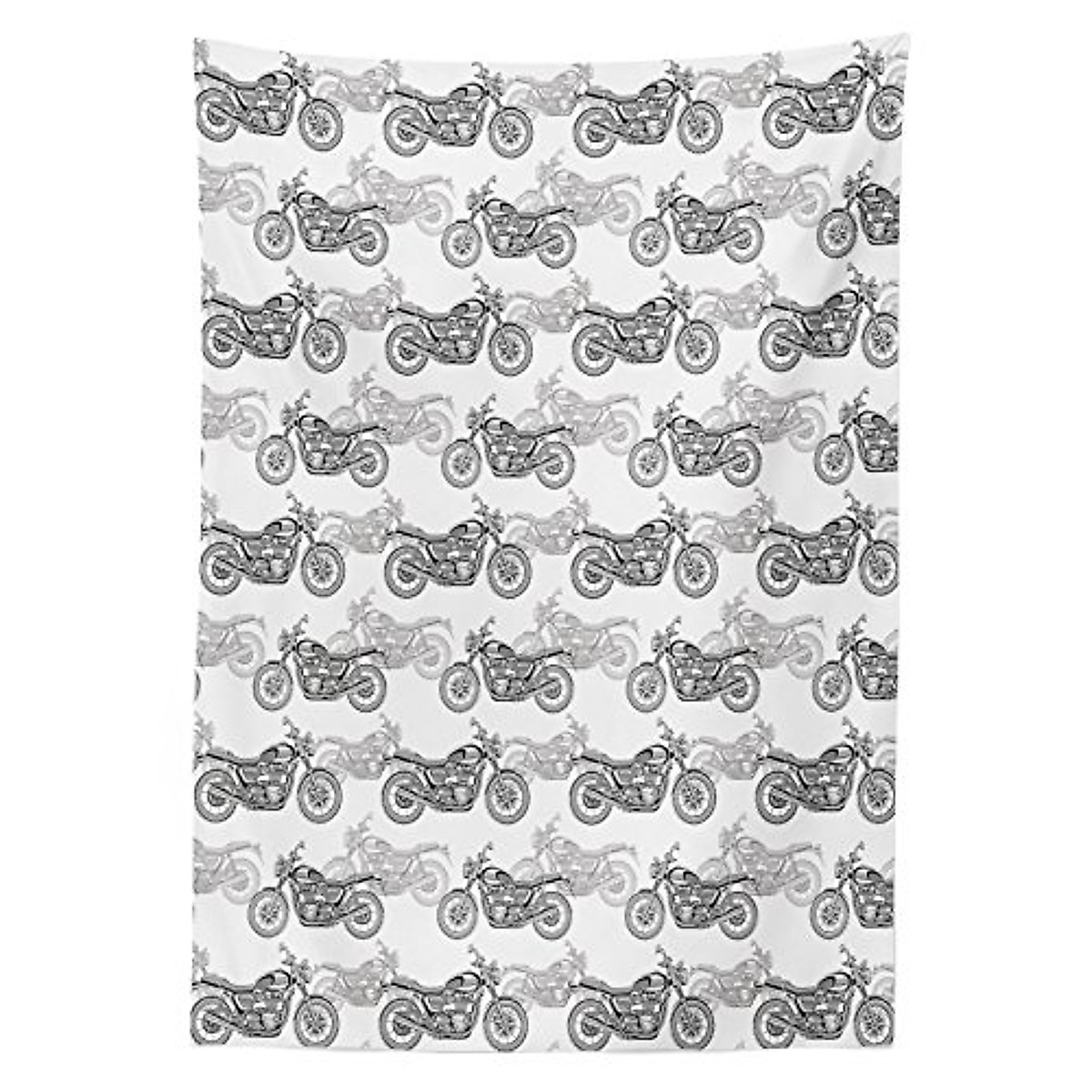 Ambesonne Motorcycle Tablecloth, Realistic Grayscale Illustration of Classic Motorcycles with Many Details, Dining Room Kitchen Rectangular Table Cover, 60" X 84", Black White