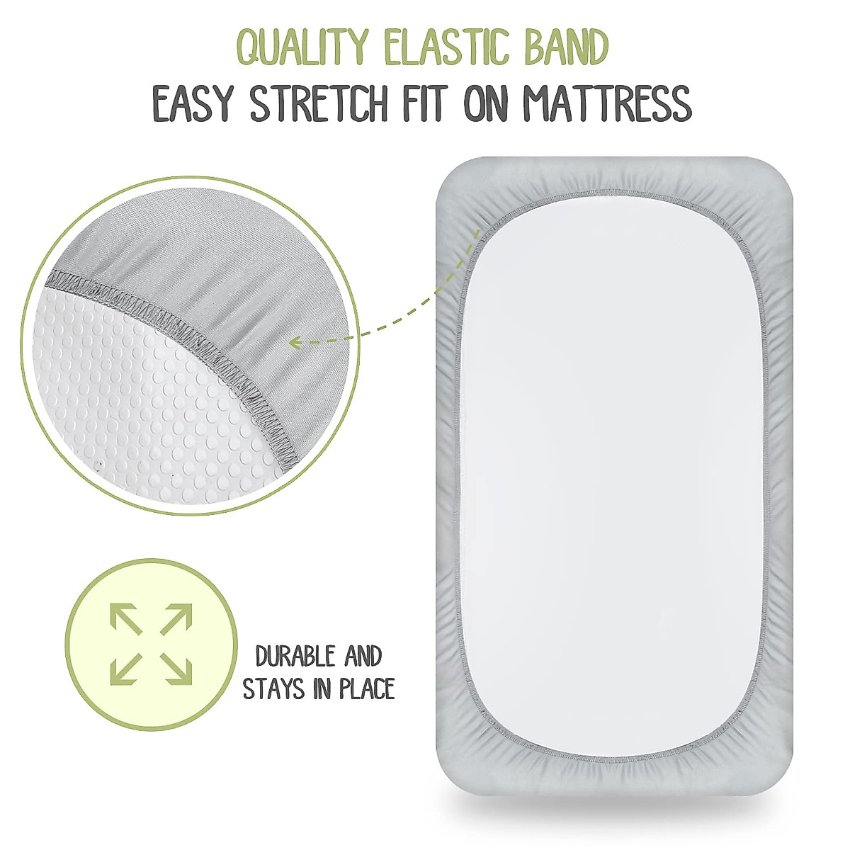 Bassinet Mattress Pad Cover, Compatible with Rectangle/Hourglass/Oval Bassinet Mattress, 2 Pack Waterproof and Soft Cotton Sheet, Breathable Bamboo Sleep Surface (Microfiber-GY)