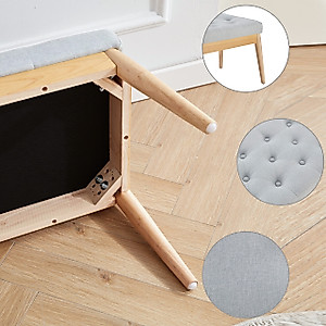 Kingfun Extra-Long Upholstered Tufted Bed Bench Seat for Bedroom, Entryway Wood Bench with Sturdy Wooden Legs, Buttoned Vanity Rectangle Dining Bench (Grey)