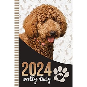 2024 Weekly Diary: 6x9 Dated Personal Organizer / Daily Scheduler With Checklist - To Do List - Note Section - Habit Tracker / Organizing Gift / Brown Goldendoodle - Golden Doodle Paw Print Art Cover