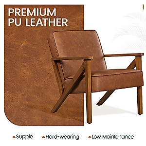 Yaheetech Accent Chair, Armchair with Strong Wood Frame, PU Leather Modern Retro Lounge Chair for Living Room/Lounge/Office/Reception Area, 2 Pieces, Light Brown